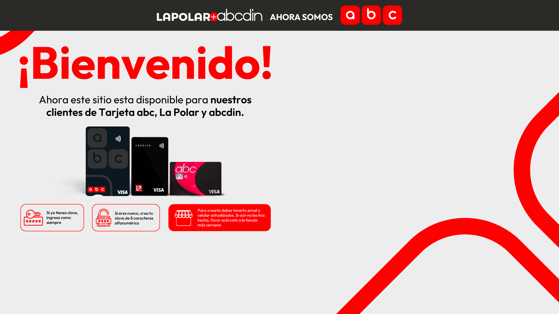 Inicio sesión | Log in | Tarjeta abc